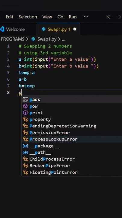Swapping Of 2 Numbers Using 3rd Variablepythonprogrammingcoding