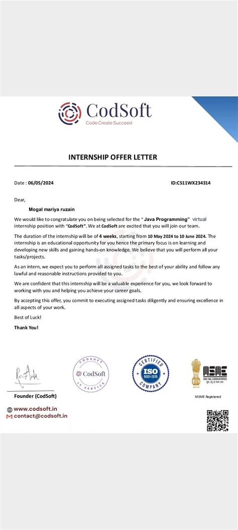 Mogal Mariya Ruzain On Linkedin 🥳excited To Announce That I Have Been Offered A Java