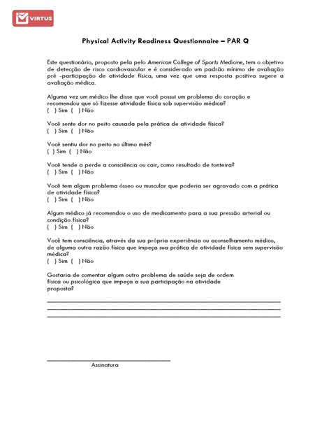 Physical Activity Readiness Questionnaire Pdf