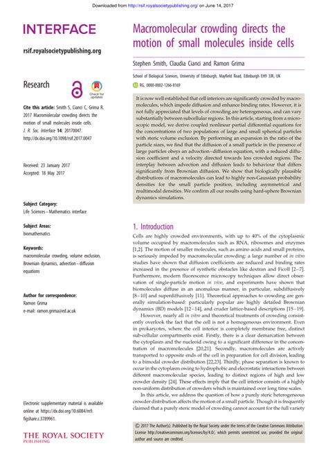 Pdf Macromolecular Crowding Directs The Motion Of Small Molecules Inside Cells