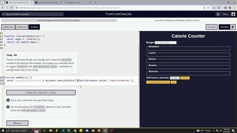 Javascript Calorie Counter Project Form Validation Dynamic Updates Steps 37 44