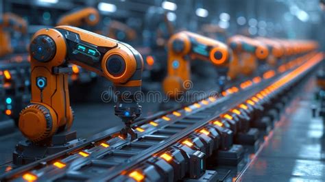 Factory Assembly Line With Automated Robotic Arms And Conveyor Belt Showcasing Advanced
