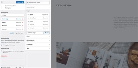 Create A Menu Using The Customizer Elementor