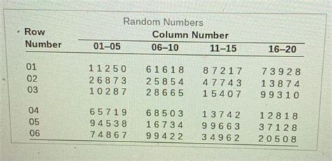 Solved Row Number Random Numbers Column Number 01 05 06 10