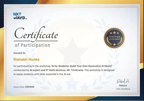 Received Certificate Of Participation From Nxtwave For Participating In