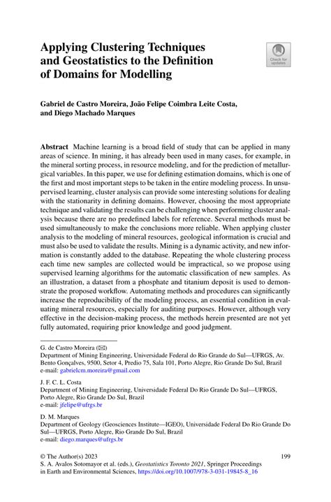 Pdf Applying Clustering Techniques And Geostatistics To The Definition Of Domains For Modelling