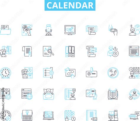 Calendar Linear Icons Set Scheduling Organization Reminders Appointments Planning Time