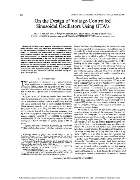 Pdf On The Design Of Voltage Controlled Sinusoidal Oscillators Using Otas