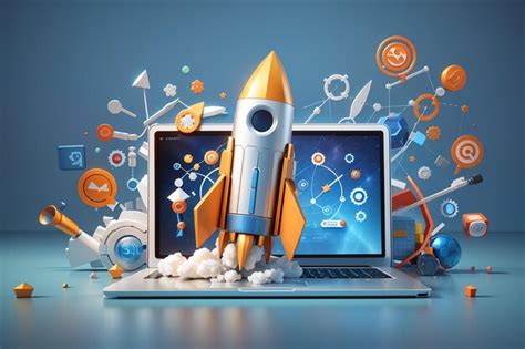 Premium Photo 3d Seo Optimization With Rocket For Marketing Social Media Concept Interface For