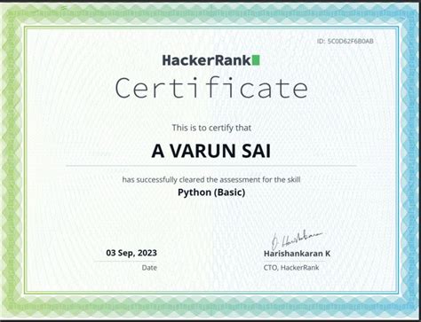 A Varun Sai On Linkedin Hackerrank Python Coding Sharing Certification Pythoncoding