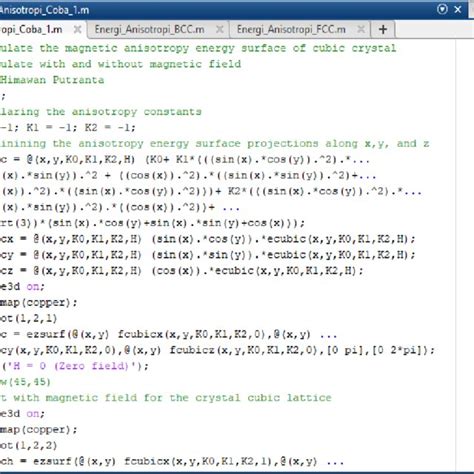 A Matlab Workspace View For Simulating Cubic Crystal Anisotropy