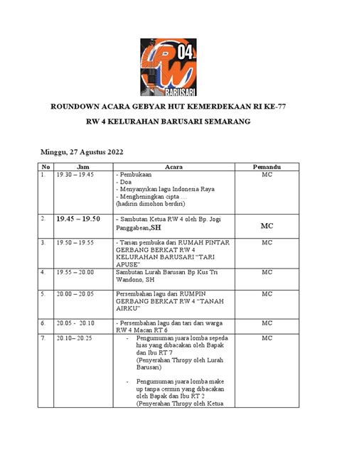 roundown tgl 27 acara gebyar hut ri ke 77 pdf