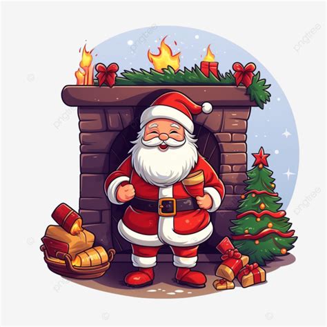 메리 크리스마스 집 벽난로 옆에 있는 산타클로스와 크리스마스 트리가 선물을 준다 산타 수염 크리스마스 남자 Png 일러스트 및 이미지 에 대한 무료 다운로드 Pngtree