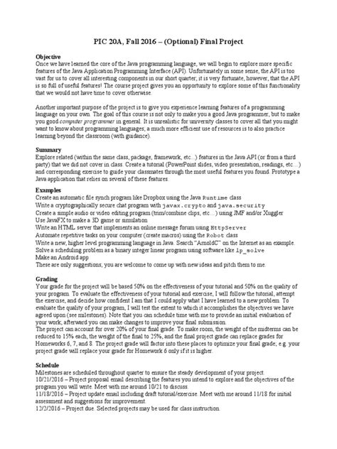 Final Project Assignment Download Free Pdf Java Programming