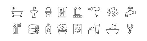 욕실 아이콘 설정 욕조 샤워 화장실 세면대 화장품 거울 비눗방울 벡터 일러스트 레이 션 개수대에 대한 스톡 벡터 아트 및 기타 이미지 Istock