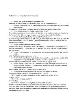 Algebra 1 Midterm Review Thinking Questions By Lynne Gregorio TpT