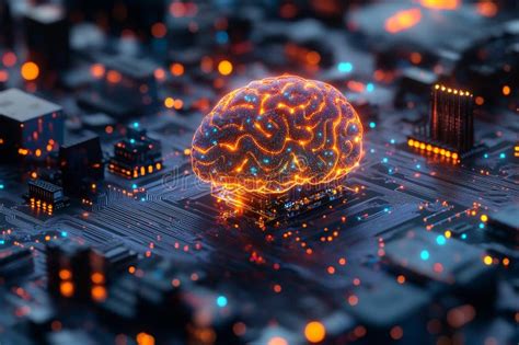Innovative Digital Brain Concept Representing Artificial Intelligence On Circuit Board Stock