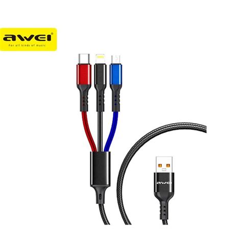 Awei Cl Fast Charger Multi Charging Cable For Type C Light Ning And Micro Quick Charge