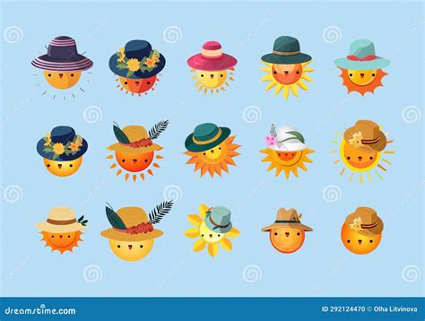 Set Of Sun In A Hat Stock Vector Illustration Of Character 292124470