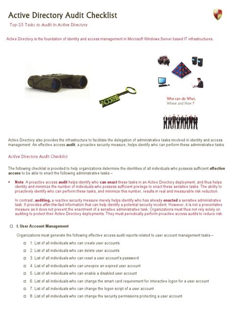 Active Directory Audit Checklist Pdf Active Directory Group Policy