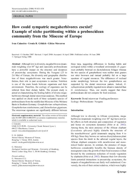 Pdf How Could Sympatric Megaherbivores Coexist Example Of Niche Partitioning Within A