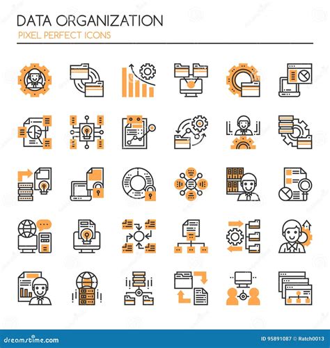 Data Organization Line Icons Collection Categorization Classification