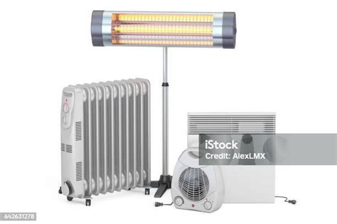 난방 장치입니다 대류 팬 석유로 가득한와 적외선 히터 3d 렌더링에 고립 된 흰색 배경 0명에 대한 스톡 벡터 아트 및 기타 이미지 Istock