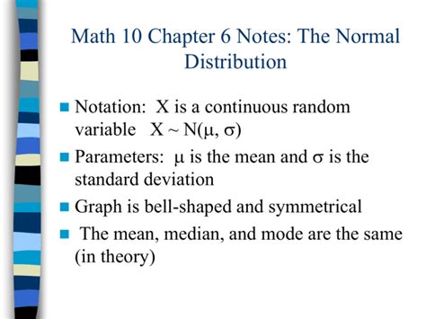 Normal Distribution Notes Math 10 Chapter 6