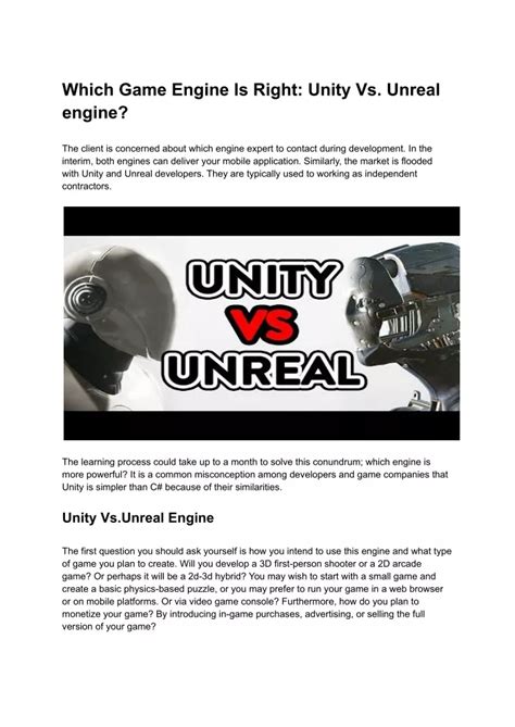 Ppt Which Game Engine Is Right Unity Vs Unreal Engine Powerpoint Presentation Id