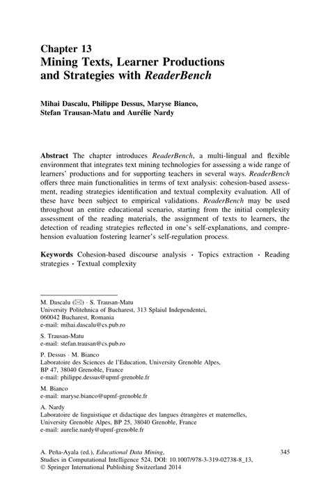 Pdf Mining Texts Learner Productions And Strategies With Readerbench