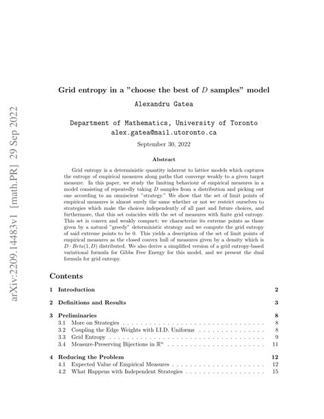 Pdf Grid Entropy In A Choose The Best Of D Samples Model