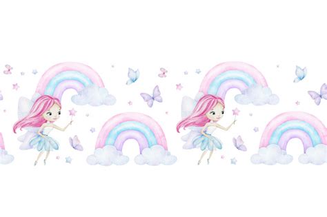 귀여운 작은 요정 무지개 나비 구름 별 수채화 이음새가 없는 테두리 어린이 용품 옷 엽서 베이비 샤워 및 보육원 패브릭 0명에 대한 스톡 벡터 아트 및 기타 이미지 Istock