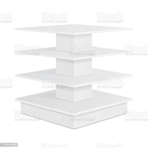 흰색 배경에 고립 된 선반 제품 슈퍼마켓 빈 빈 디스플레이 대 한 화이트 광장 Pos Poi 마분지 바닥 디스플레이 랙 디자인을 위한 준비 제품 포장 벡터 Eps10 슈퍼