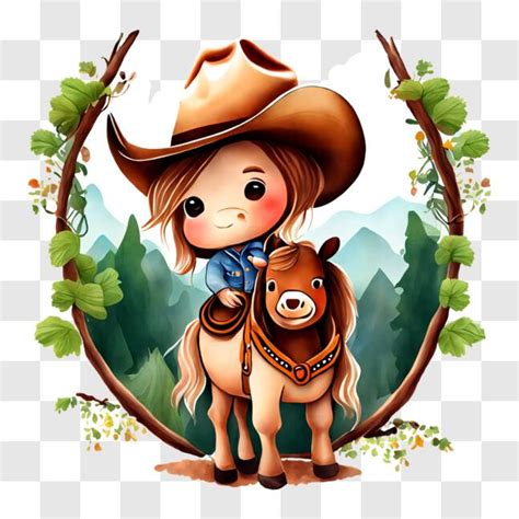 Descarga Vaquera De Dibujos Animados Montando A Caballo En El Bosque