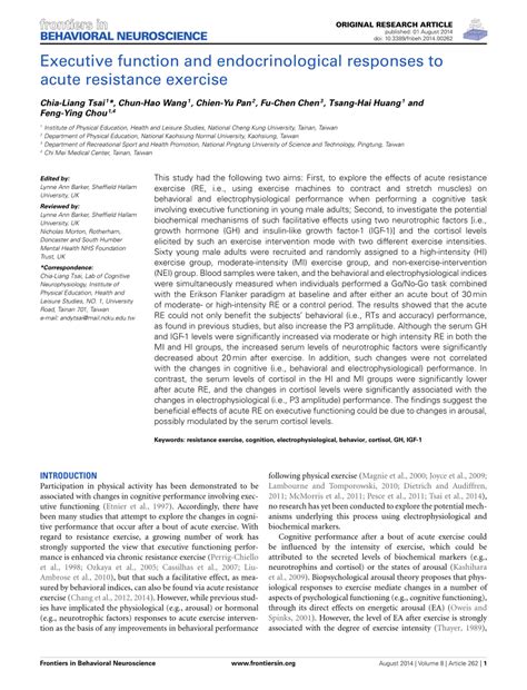 Pdf Executive Function And Endocrinological Responses To Acute Resistance Exercise
