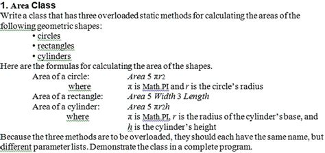 Solved Area Class Write A Class That Has Three Overloaded Static Methods For Calculating The