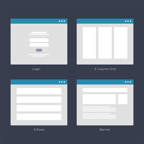 사이트 맵 및 Ux 디자인을위한 웹 사이트 와이어 프레임 레이아웃 Ui 키트 프리미엄 벡터
