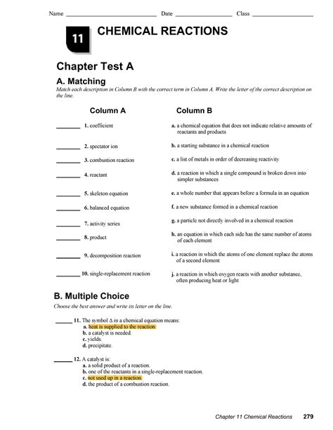chapter 11 test a helpful chemical reactions chapter test a a