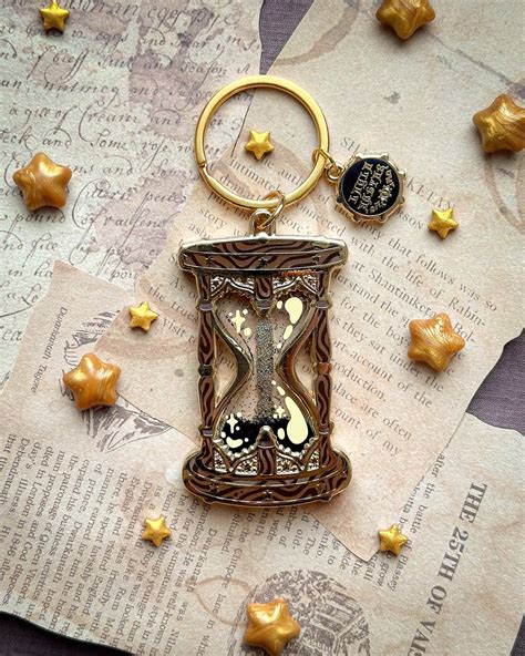 Hourglass Keychain Enamel Pin Gold Finish Hard Enamel Dark Academia