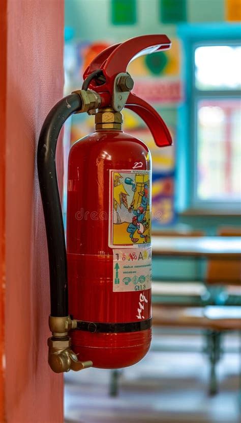 Close Up Of A Fire Extinguisher In A Classroom Features And Safety