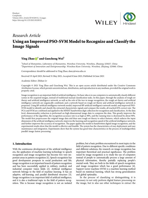 Pdf Using An Improved Pso Svm Model To Recognize And Classify The Image Signals