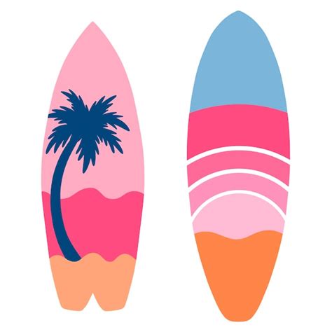 A Vibrant Clipart Image Featuring Two Surfboards With A Tropical And