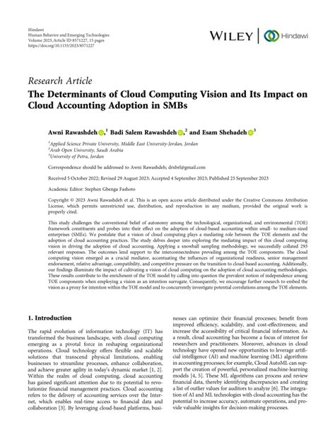 Pdf The Determinants Of Cloud Computing Vision And Its Impact On Cloud Accounting Adoption In Smbs