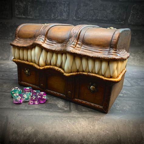 Xl Mimic Chest Dice Box Fantasy Monster Dandd Gaming Storage Trinket