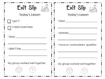 Exit Slip For Primary Grades By Mrs Johnstons Class TPT