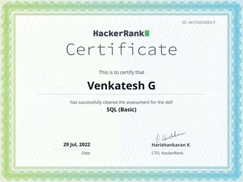 Successfully Completed Sqlbasic Certification With Hackerrank