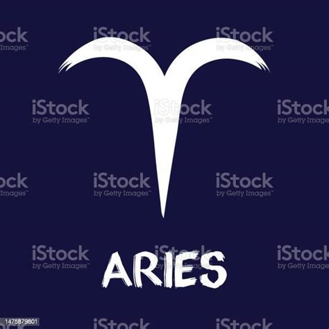 손으로 그린 조디악 표지판 파란색 배경에 흰색 양자리 조디악 아이콘입니다 조디악의 점성술 상징 베다 점성술 표지판에 대한 스톡