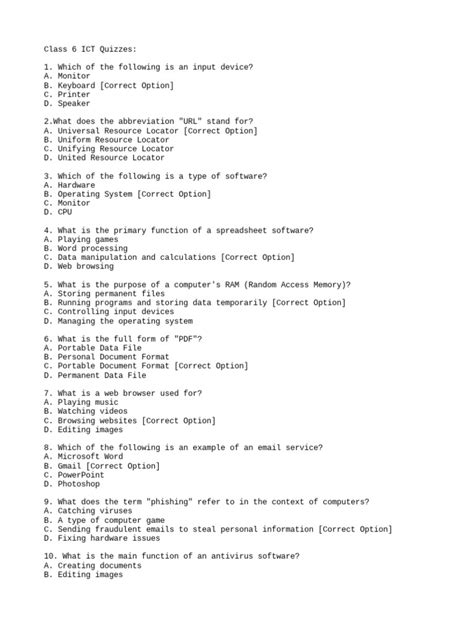 Simple Ict Related Quizzes Pdf Computer Virus Internet