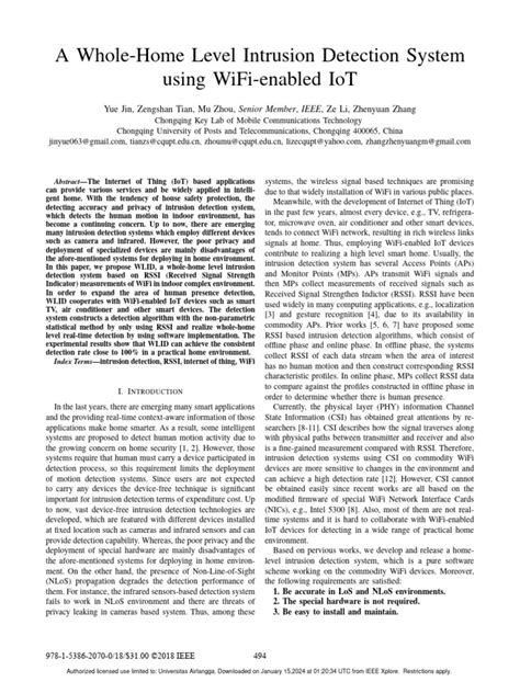 A Whole Home Level Intrusion Detection System Using Wifi Enabled Iot Pdf Wi Fi Internet Of