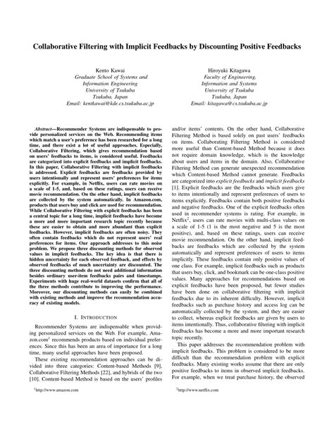 Pdf Collaborative Filtering With Implicit Feedbacks By Discounting Positive Feedbacks